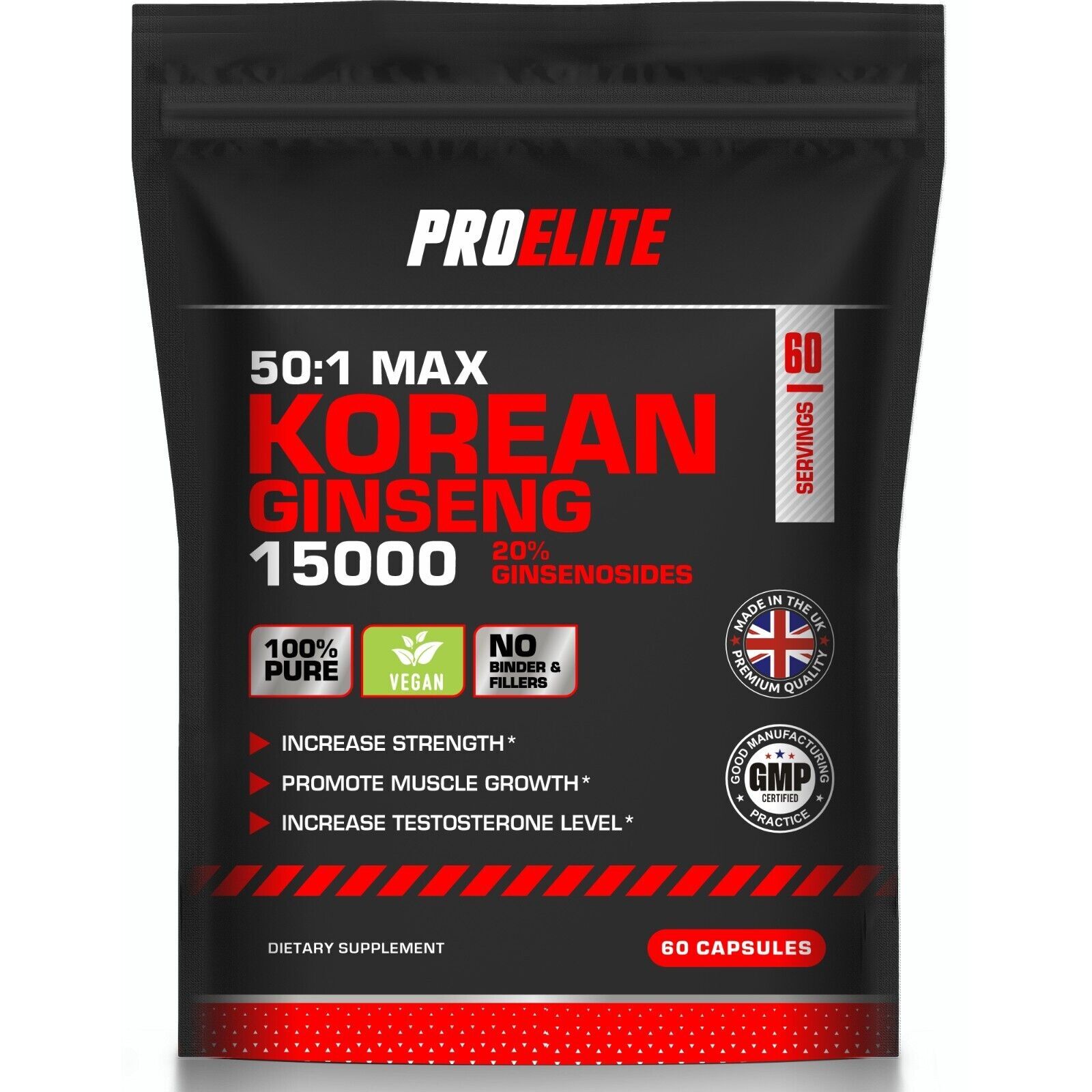 Korean Ginseng MAX 15000mg 60 Capsules High Ginsenosides Panax Ginseng ...