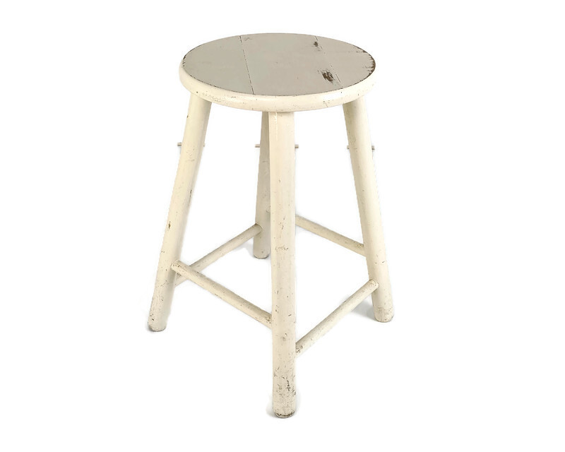 White Vintage Wood Stool