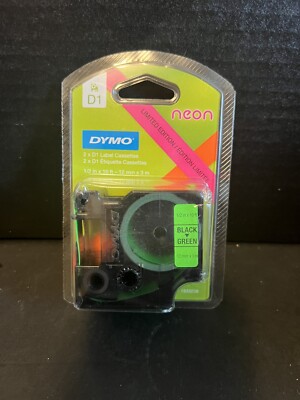 Dymo D1 Label Tape Cassette 1/2" 12mm Neon Green & Black 2PK 1933238 | eBay