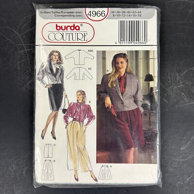 Burda 4966 Couture Misses Skirt Blouse jacket Pants Shorts Size 8-18 ...