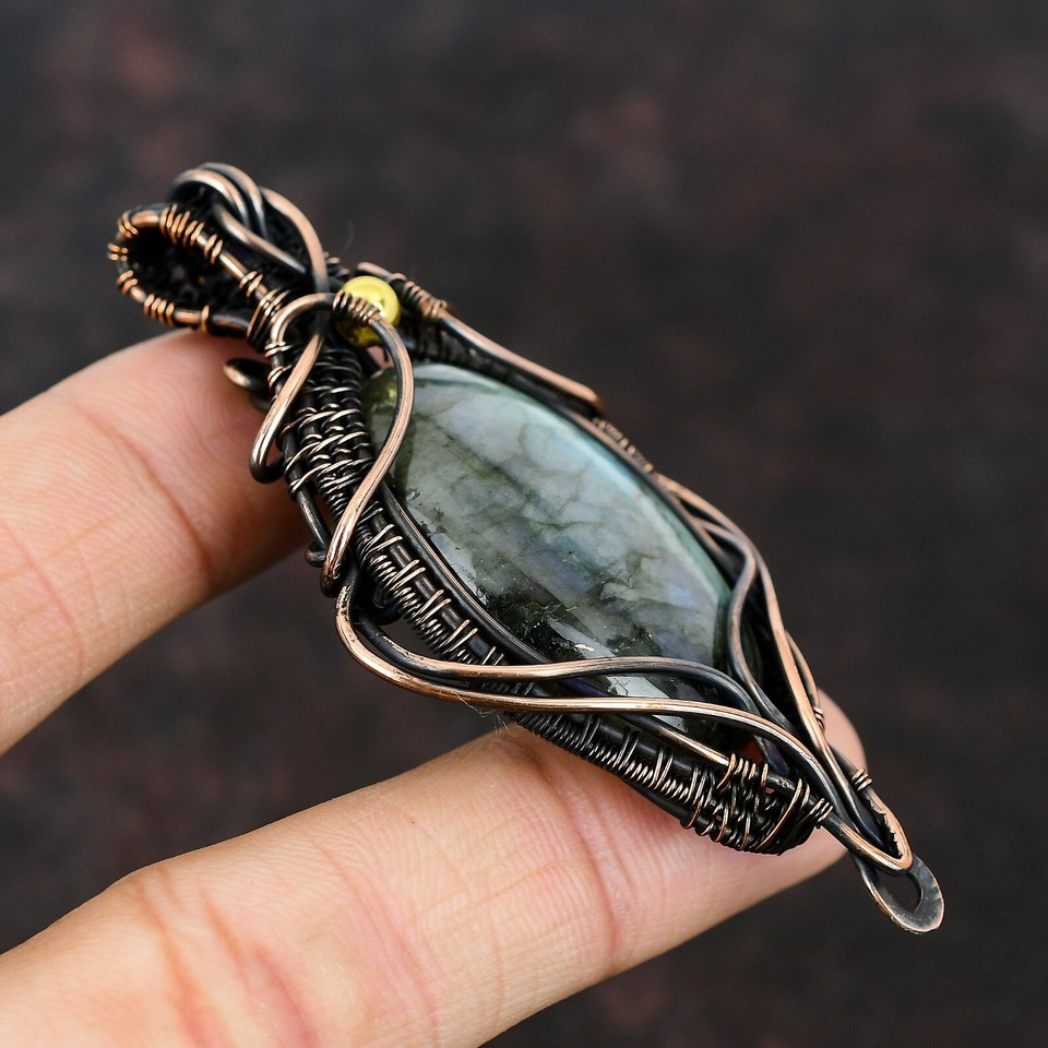 Labradorite Wire Wrapped Pendant Handcrafted Copper Ethnic Gift 3.07 ...