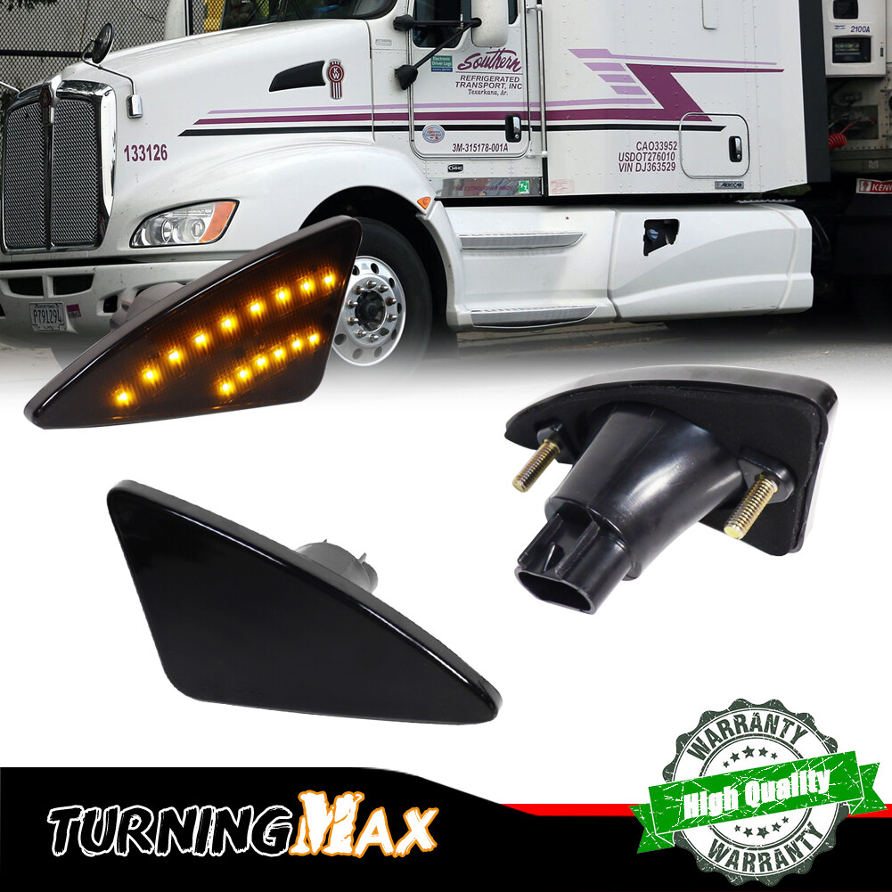 Black Lens Front Fender SideMarker Signal Light For Kenworth T660 T170 ...