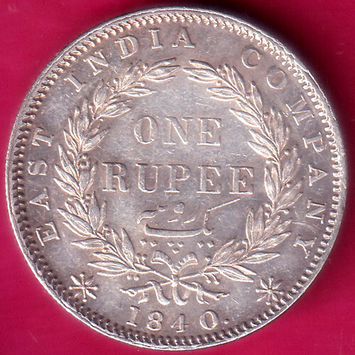 EAST INDIA COMPANY 1840 CONTINIOUS LEGEND VICTORIA QUEEN 1 RUPEE SILVER ...