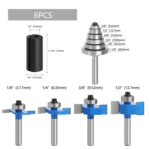 1/5/6PCS Biscuit Cutter Joint Slot Router Bit & Bearing Set 1/4"(6.35mm ...