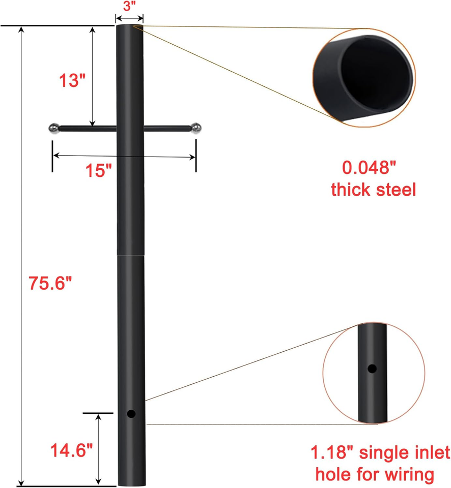 Cast Iron Light Post 76 Inch Height - 3 Inch Diameter Direct Burial ...