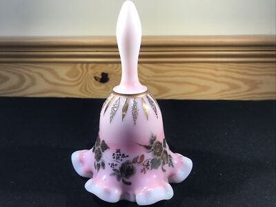 Fenton Barbie Pink Gold Roses Designer Bell #27 LE Hand Painted Artist ...