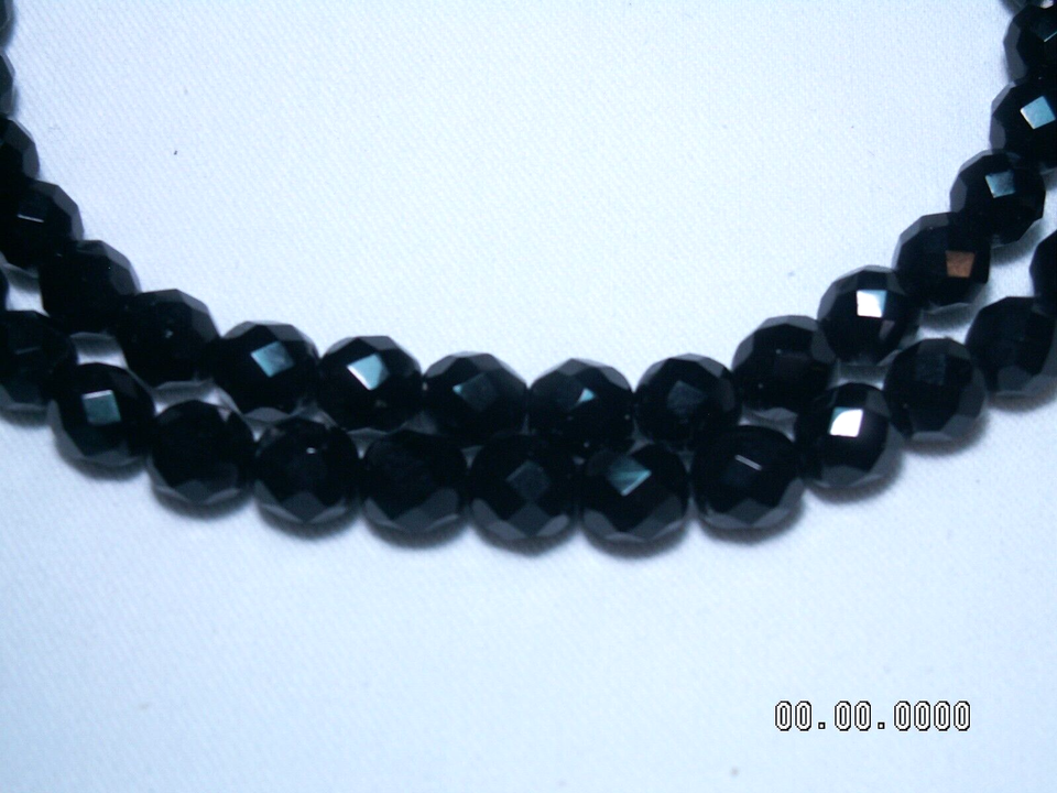 Vintage Giappone Color Argento, 2-Strand Sfaccettato Vetro Nero Collana ...