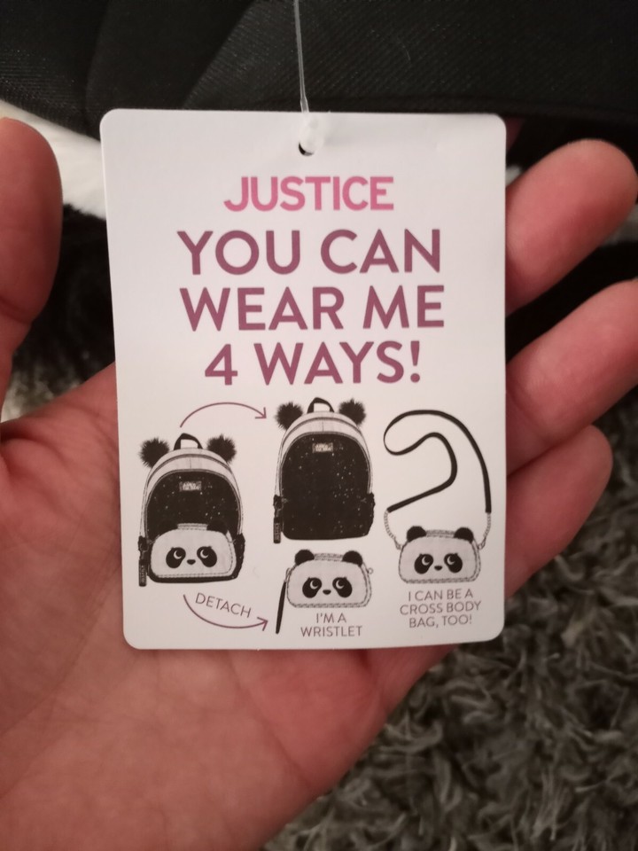 Justice Sparkle seqiun fuzzy panda backpack/crossbody/pencil case - New ...