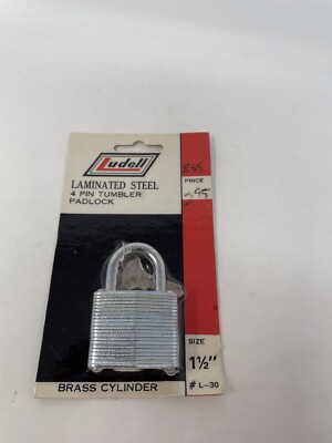 Vintage Ludell Laminated Steel 4 Pin Tumbler Padlock NEW Key Brass ...