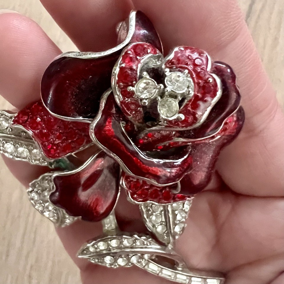 Vtg NOLAN MILLER FIRST LADY Nancy Reagan Red Rhinestone Enamel ROSE ...