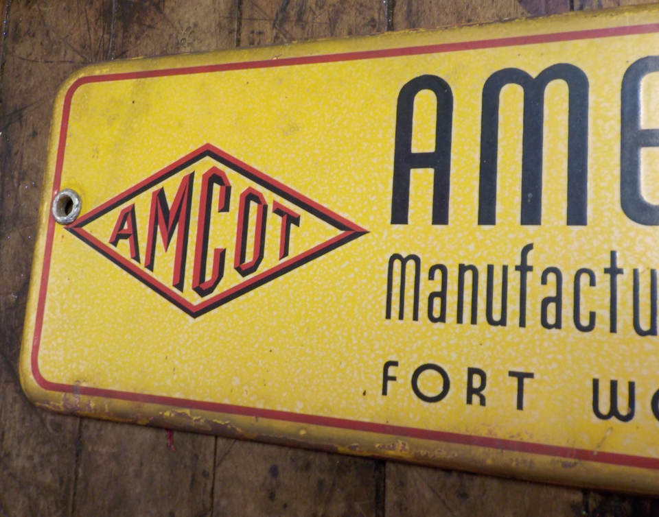 Porcelain Metal Sign 12 .5" x 5" American Manufacturing Co. Texas AMCOT ...