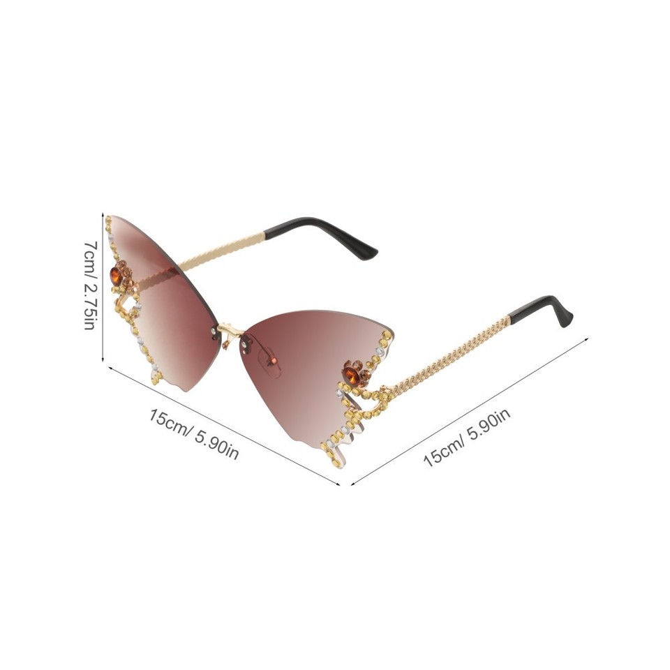 Rhinestone Butterfly Shaped Sunglasses Exquisite Rimless Sunglasses ...