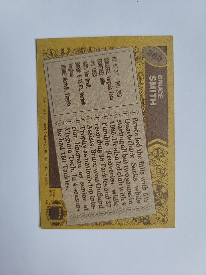 1986 Topps Bruce Smith Rookie Card #389 Buffalo Bill's HOF | eBay