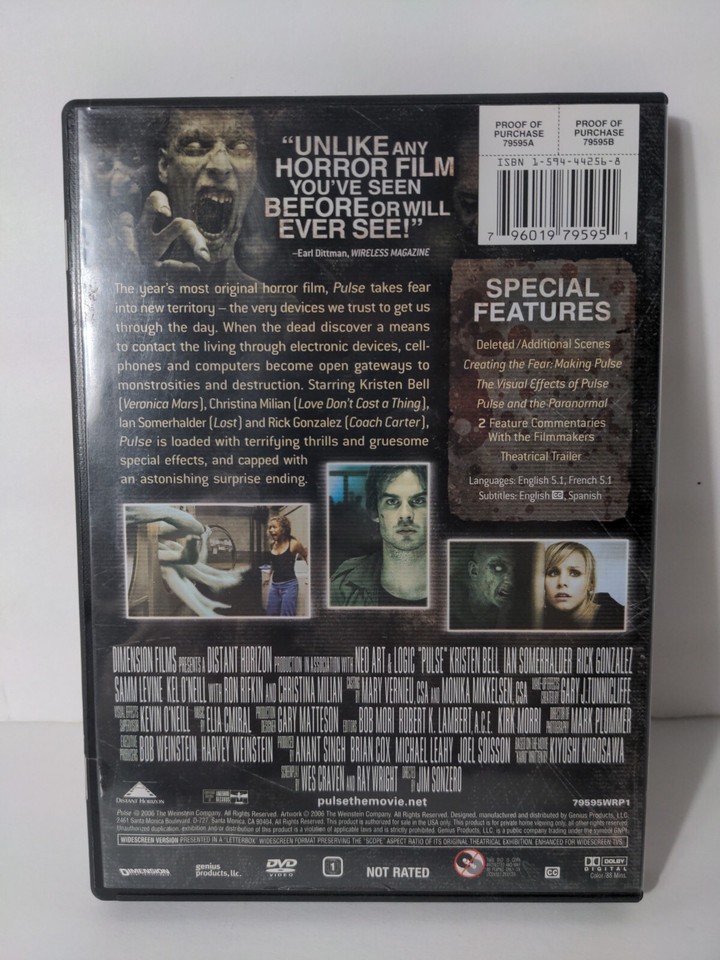 Pulse (Unrated DVD, 2006) Kristen Bell Ian Somerhalder Christina Milian ...