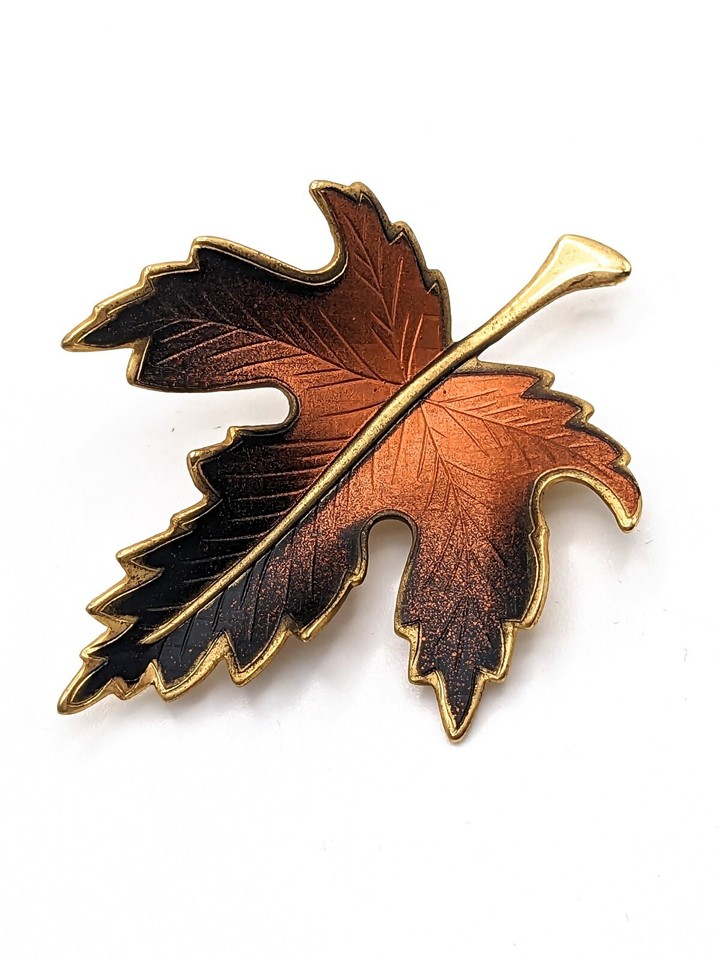 Vintage Gold Tone Brown & Copper Ombre Enamel Fall Autumn Leaf Brooch ...