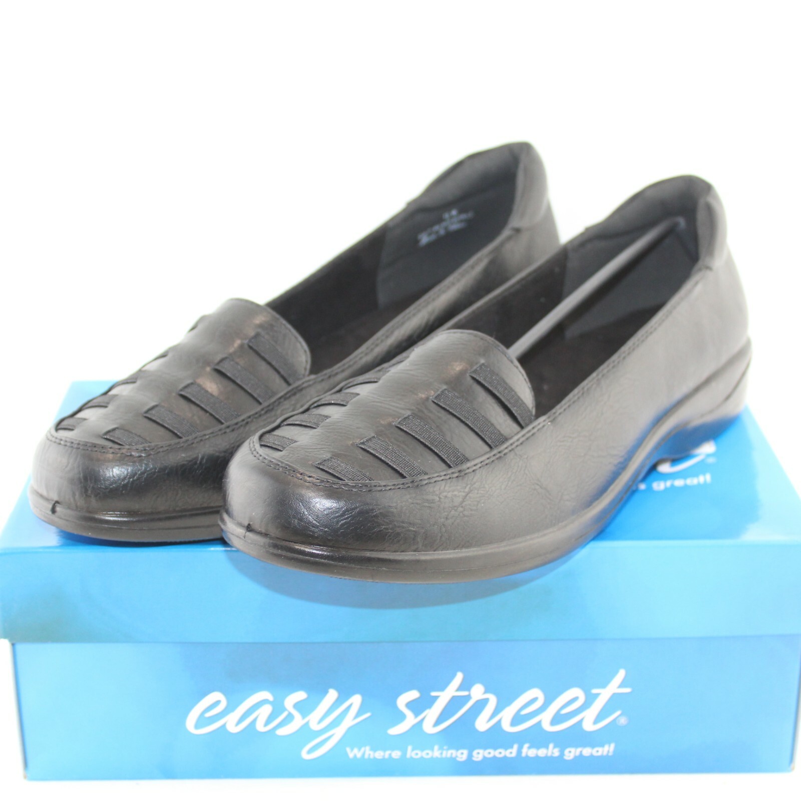 EASY STREET women casual shoes size 9 W slip on black faux leather ...
