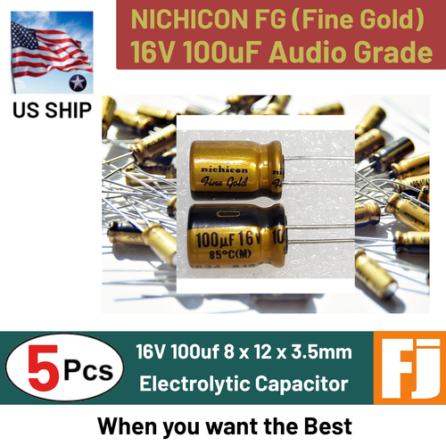 5 Pcs 16V 100uF | Nichicon Fine Gold Audio Grade Electrolytic Caps | US ...