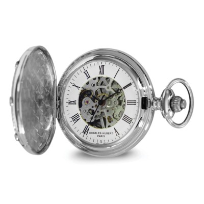 Charles Hubert Mens Full Hunter Skeleton & White Dial Mechanical Pocket ...