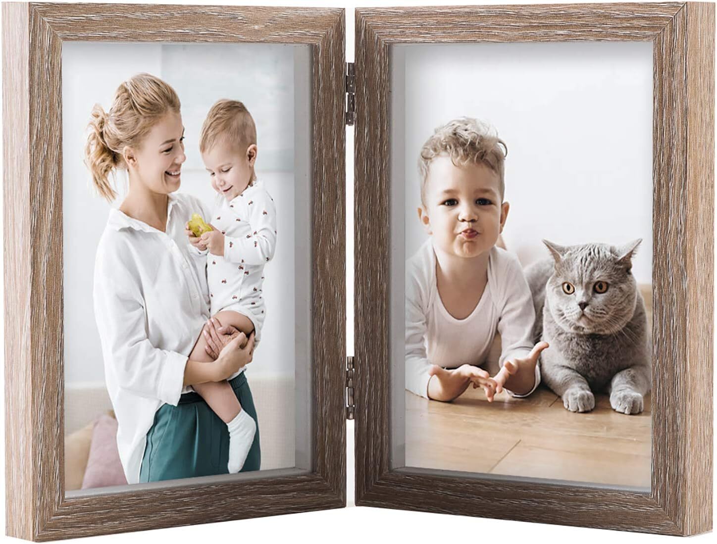5x7 Double Picture Frames Hinged Wood Folding Picture Frames Vertically ...
