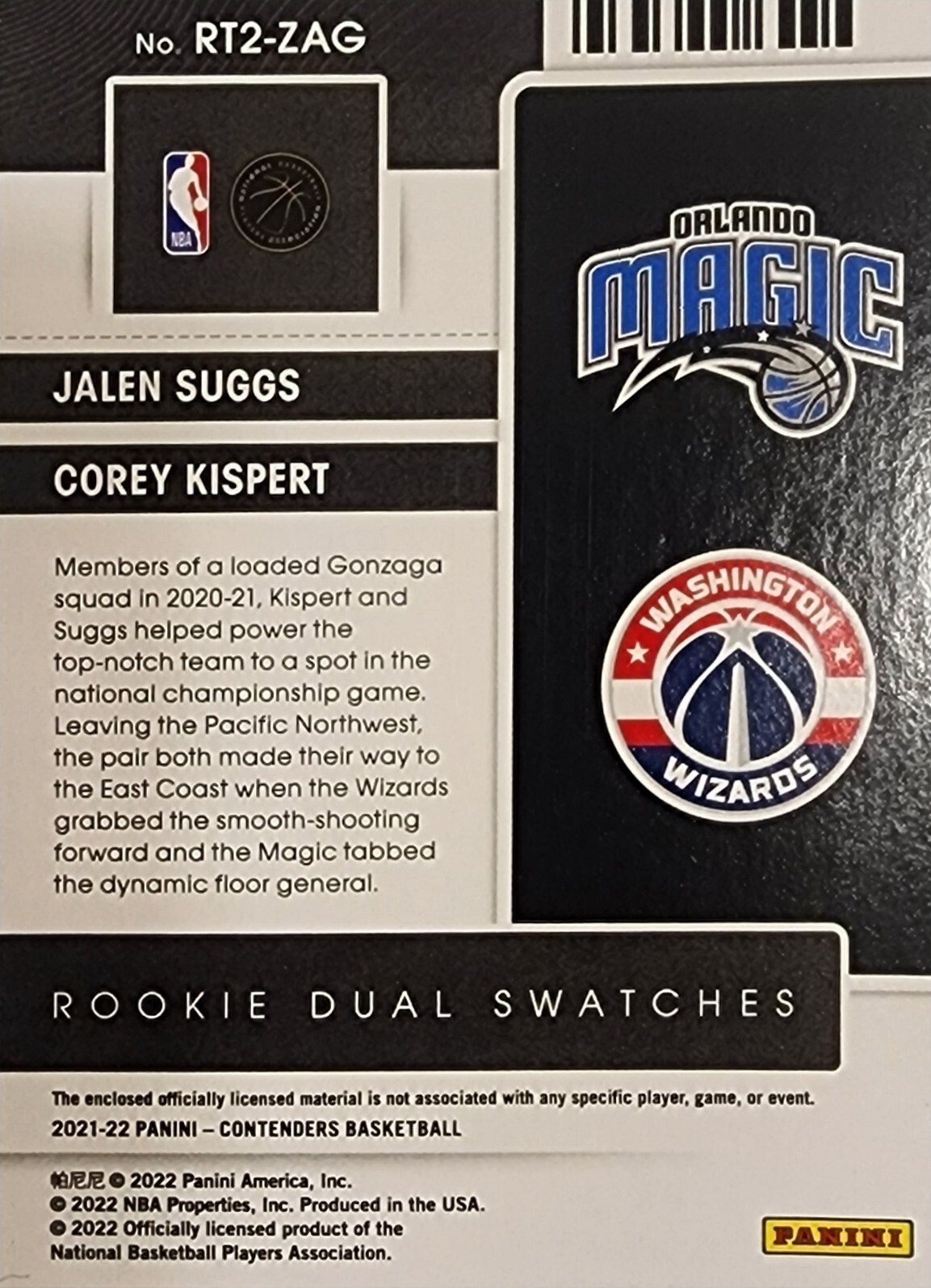 Franz Wagner Corey Kispert Rookie Ticket RC Swatch Card (Nice Suggs ...