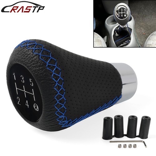 Universal Blue Leather 5 Speed Manual Car Gear Stick Shifter Shift Knob ...