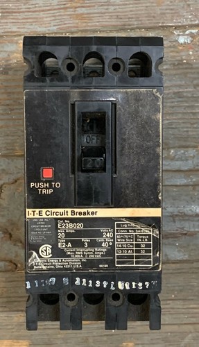 ITE CIRCUIT BREAKER E23B020 TYPE-E2-A 3 POLE 20A 240V | eBay