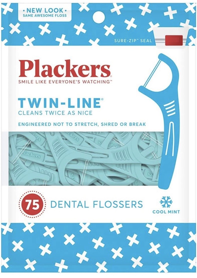 300 Count Cool Mint Plackers Twin-Line Dental Floss Tooth Picks Oral ...