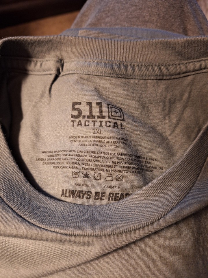 5.11 Tactical TShirt Tee Mens 2XL XXLCharcoal Grey with logo. New With ...