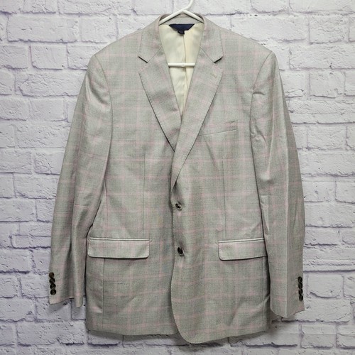 Max Davoli Baroni Silk & Wool Blazer Size 44L Gray Pink Windowpane ...