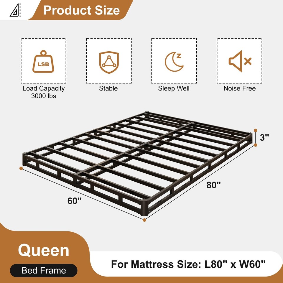 3 Inch Queen Box Spring Low Profile, Heavy Duty Metal Box Spring for ...