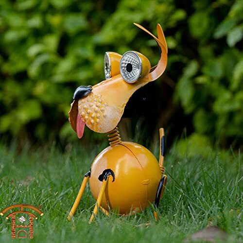 Solar Dog Statue Lights Outdoor Metal Yard Art Funny Puppy Statue For ...