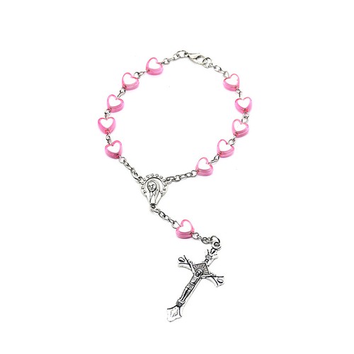 Catholic Cross Pendant Pink Plastic Heart-shaped Rosary Beads Prayer ...