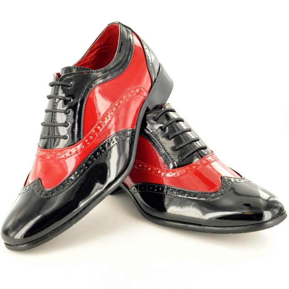 New Mens Dance Shoes Black Red White Brogue Spats Leather Lined in UK ...
