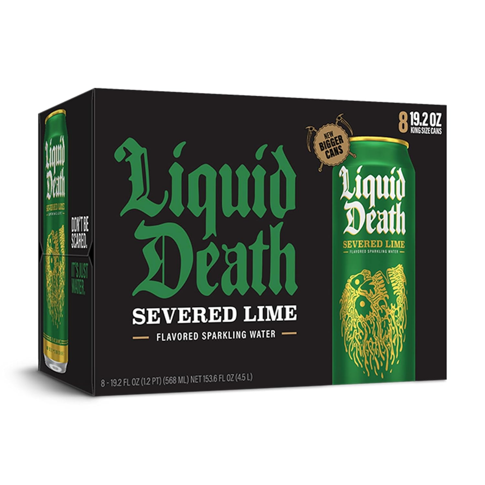 Liquid Death, Severed Lime Sparkling Water, 8-Pack of King Size 19.2oz ...