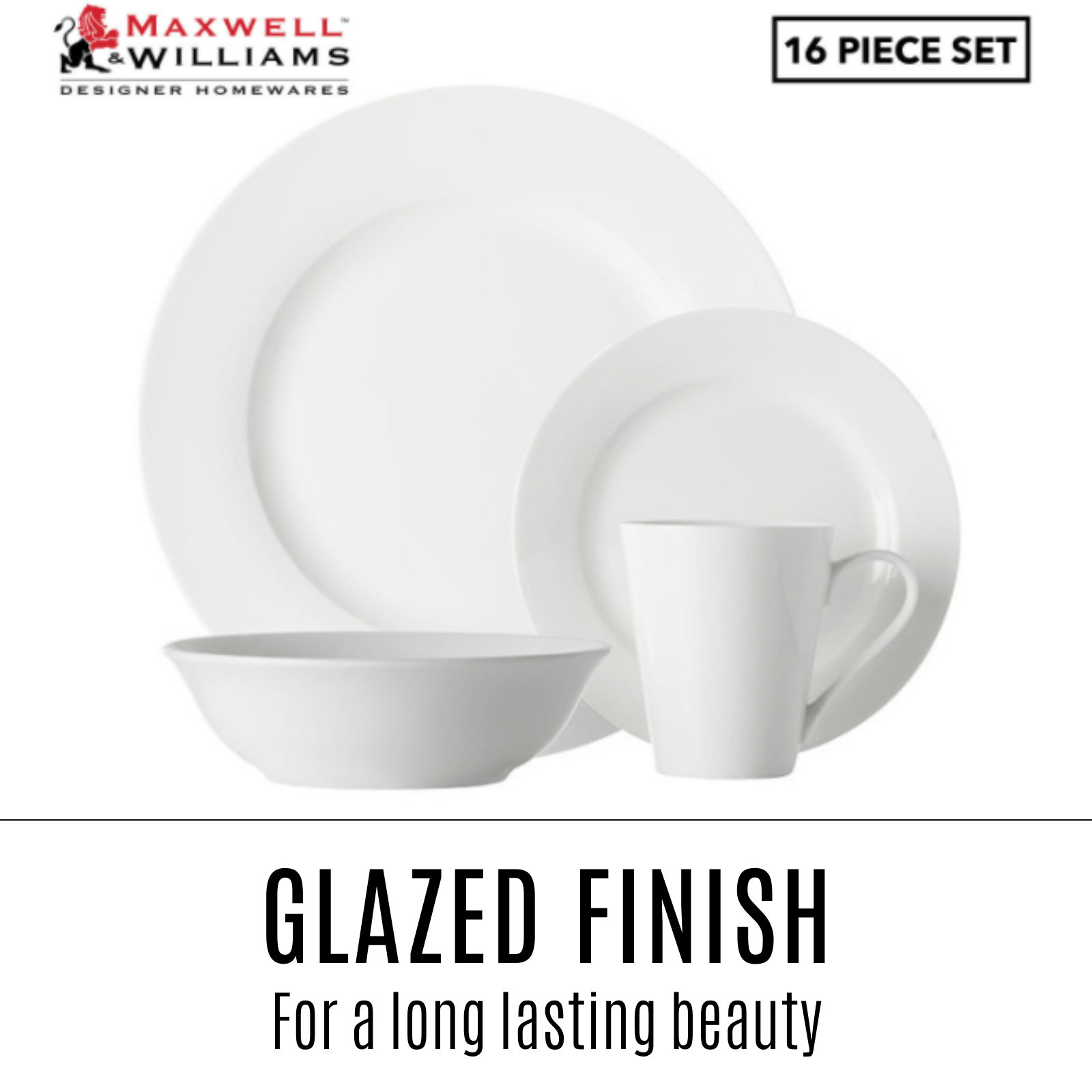 16pc Maxwell Williams Porcelain White Basics Cosmopolitan Dinnerware ...