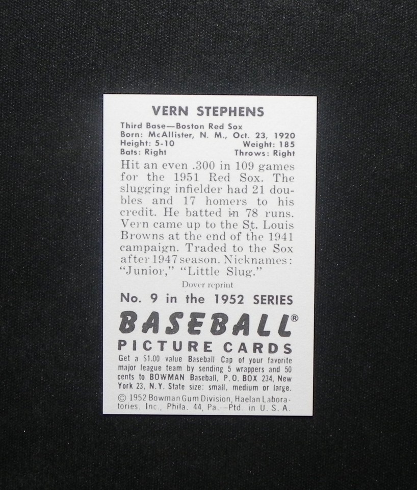Vern Stephens 1977 Dover Reprint of 1952 Bowman Card #9 _ Exact Card (B ...