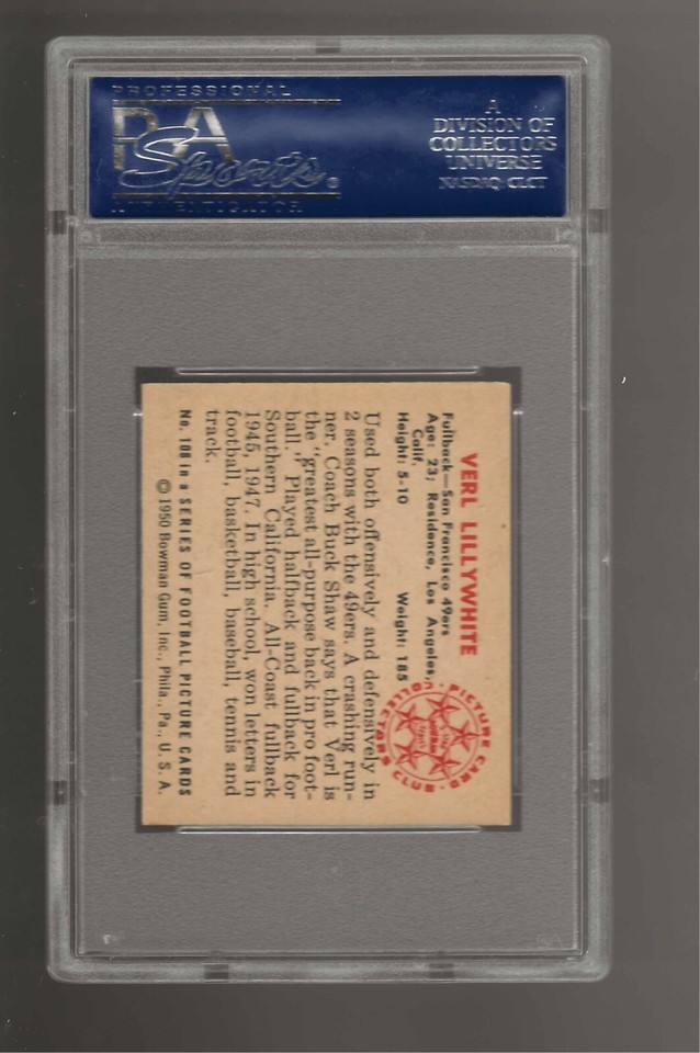 1950 VERL LILLYWHITE BOWMAN FOOTBALL #108 PSA 6 EX MINT | eBay
