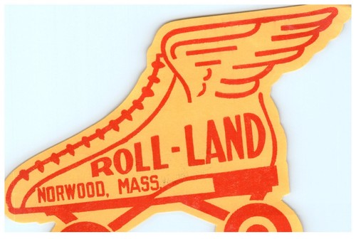 Vintage Roller Skating Rink Sticker Decal Label Roll-Land Norwood MA s6 ...