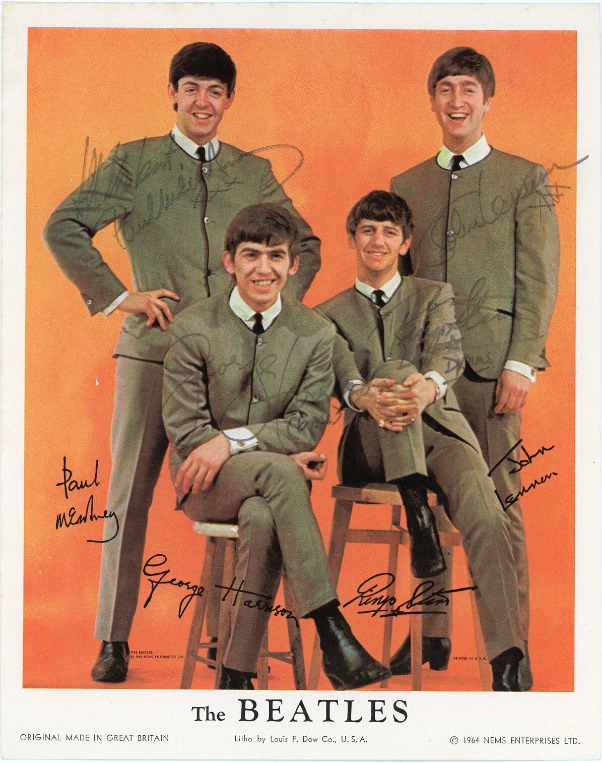 The Beatles Hand Signed by all 4 Vintage 1964 Nems Enterprises ...
