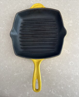VTG Le Creuset Yellow Enameled Cast Iron Square Grill Pan Skillet ...