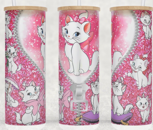 Frosted Glass Marie Aristocats White Kitten Pink Heart Cup Mug Tumbler ...