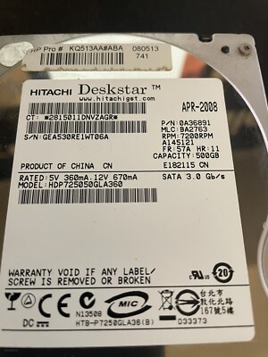 Hitachi Deskstar HDP725050GLA360 500GB 3.5" 7.2K 3.0Gbps SATA Hard ...