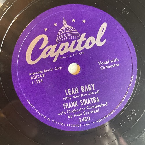 10" 78 RPM-Frank Sinatra-I'm Walking Behind You/Lean Baby/Capitol 2450 ...