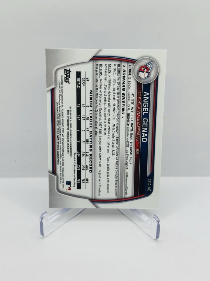 2023 Bowman Chrome Angel Genao Guardians 1st Speckle Auto /299 | eBay