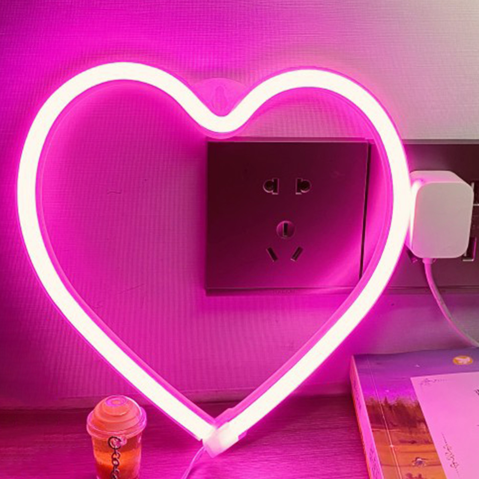 Night Light Rechargeable Decorative Heart Neon Sign Lamp Photography ...