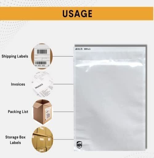 50 Pack UPS Shipping Label Pouches 6.5” x 10” Self-Adhesive Packing ...