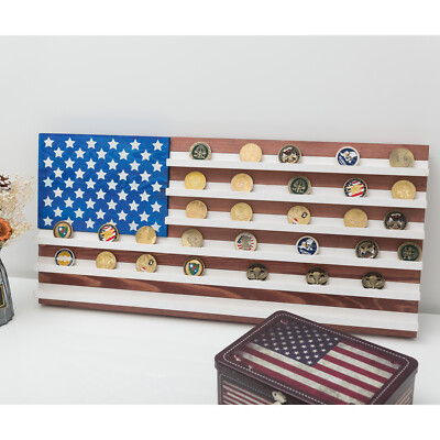 Vintage American Flag Solid Wood Wall Mounted Challenge Coin Display ...