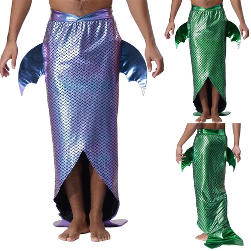 Mens Hologram Long Mermaid Tail Skirts Merman Cosplay Party Fun Costume ...