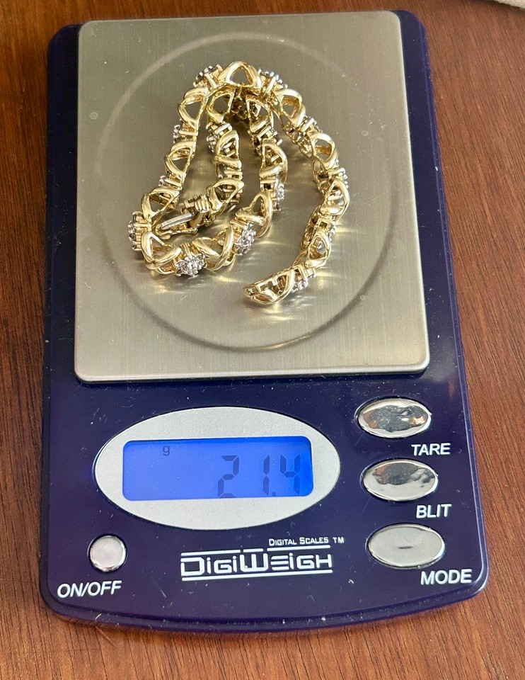 HEAVY 14k Yellow Gold X Design 3.5ctw Diamond Tennis Bracelet Signed ...