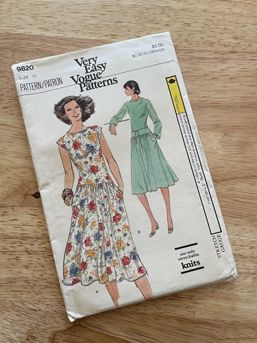 Vogue 9820 1970 Vintage Dress Sewing Pattern Drop Waist Pockets Bateau ...